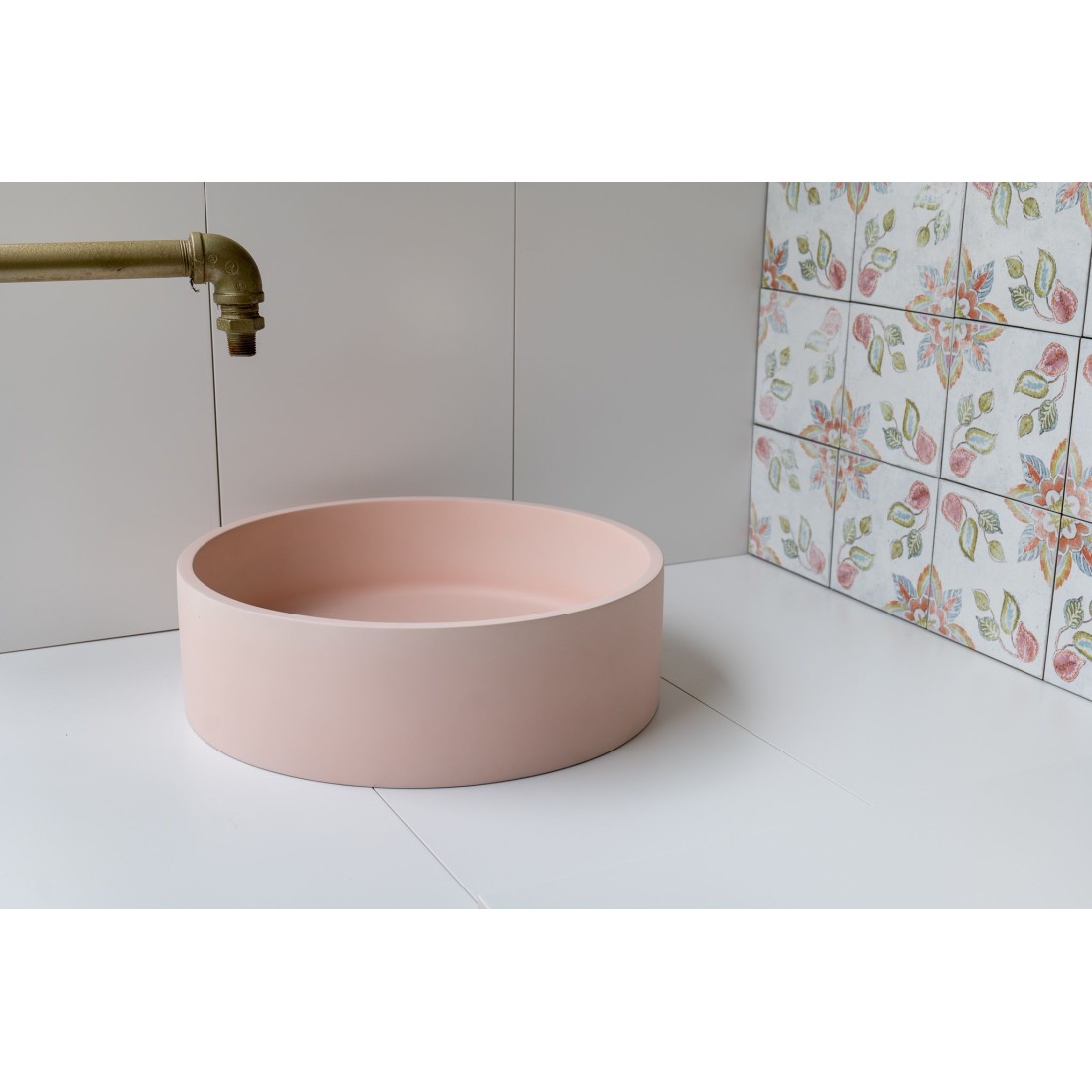 Blush Pink Round Concrete Sink with Smooth Opaque Finish