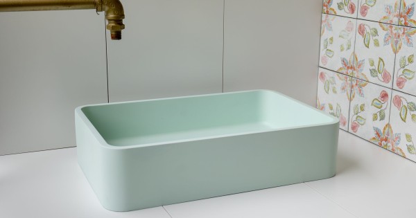 Mint Green Rectangle Concrete Sink - Smooth Opaque Finish