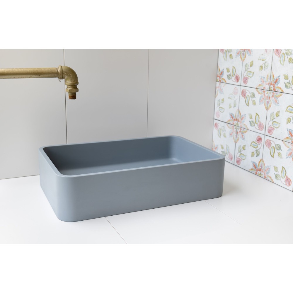 Steel Grey Rectangle Concrete Sink with Smooth Opaque Finish
